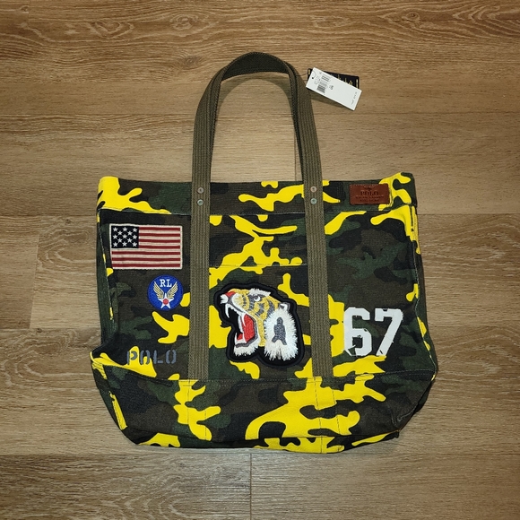 Polo Ralph Lauren | Bags | Polo Ralph Lauren Tiger Patch Camo Usa 67 Canvas Tote Bag 65 New ...